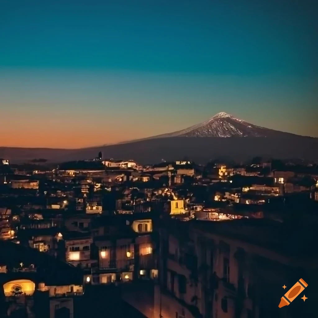 Winter view of catania city with mount etna in the background