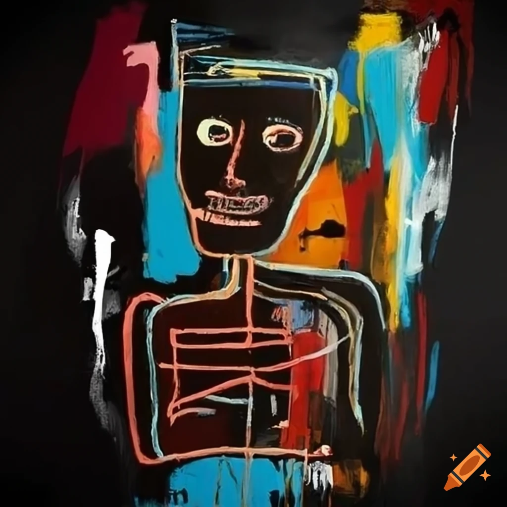Basquiat-inspired painting with vibrant body movement on Craiyon