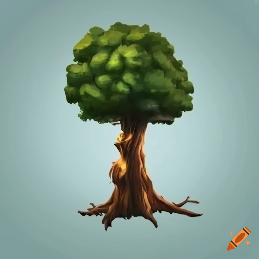 White background with a legendary tree game asset