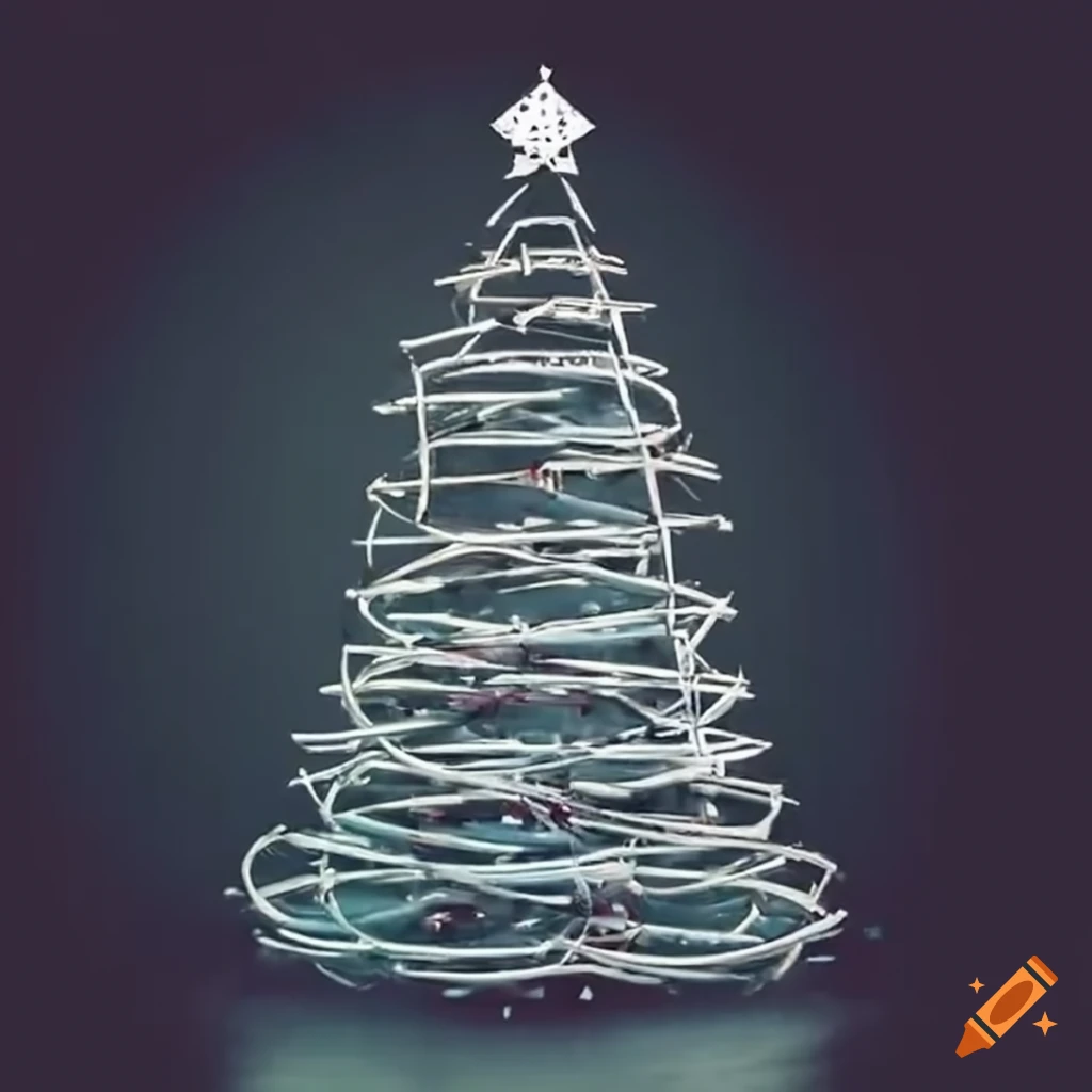 A unique christmas tree made of razor wires on Craiyon