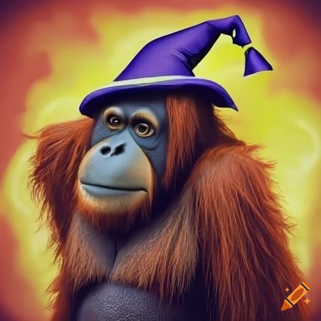 Image of an orangutan wizard casting a fireball spell on Craiyon