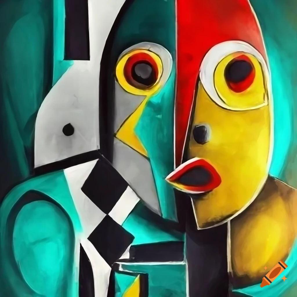 Abstract and colorful picasso artwork of pigeons interacting on Craiyon
