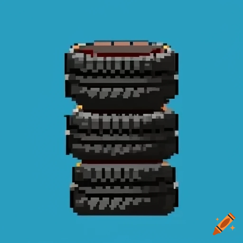 Top-down pixel art pile of racing tires on Craiyon