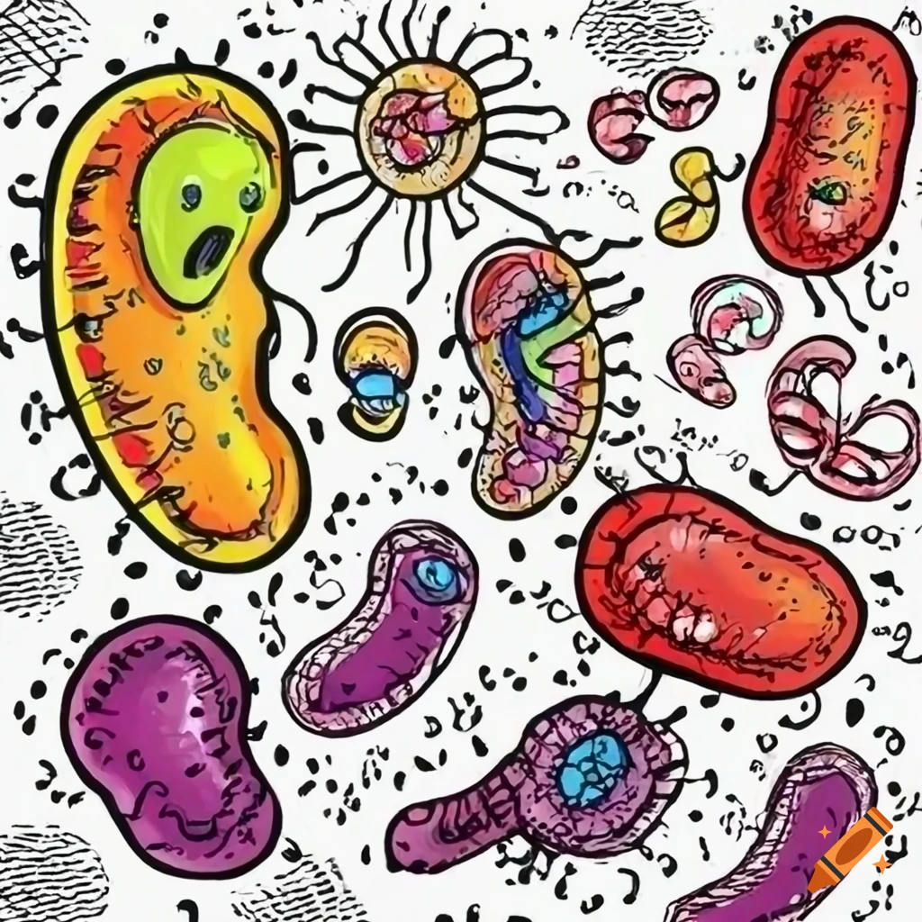 Comic style illustration of bacteria on Craiyon