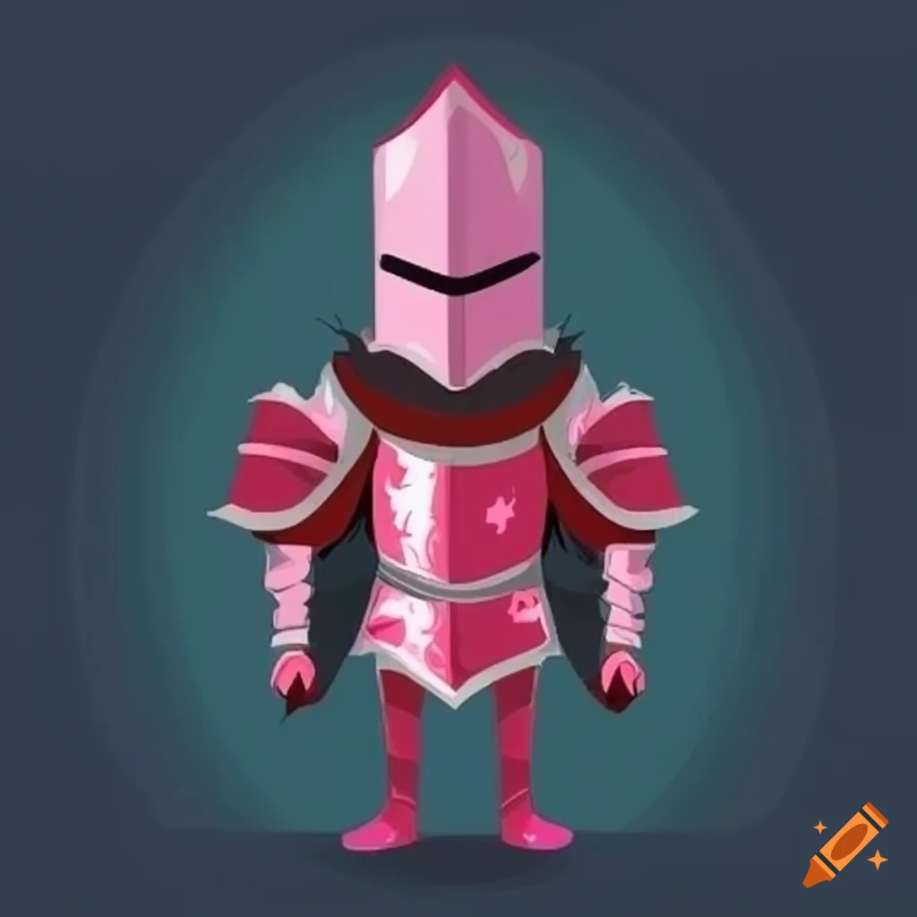 Knight in red and black armor with a pink helmet on Craiyon