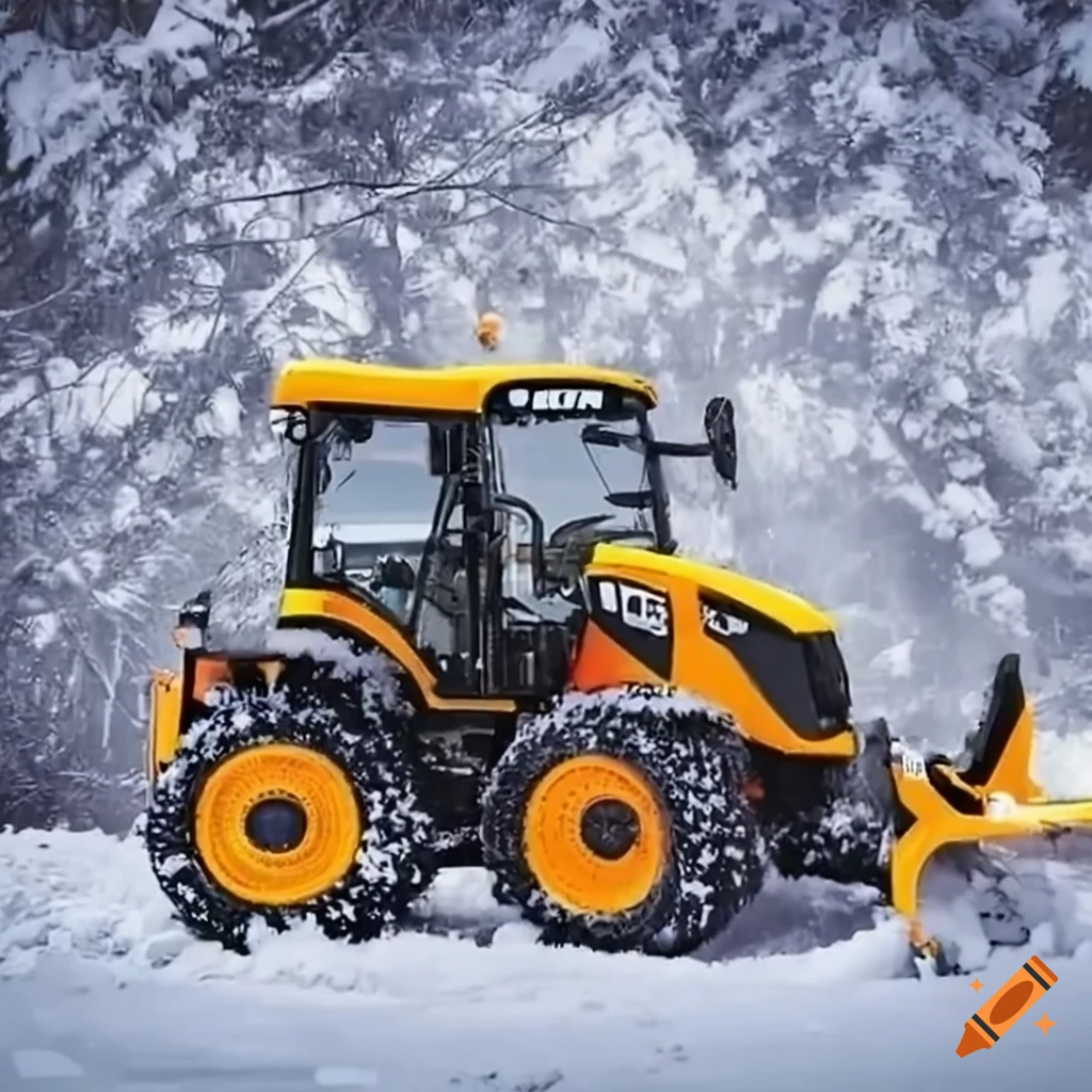 JCB tractor clearing snow from road on Craiyon