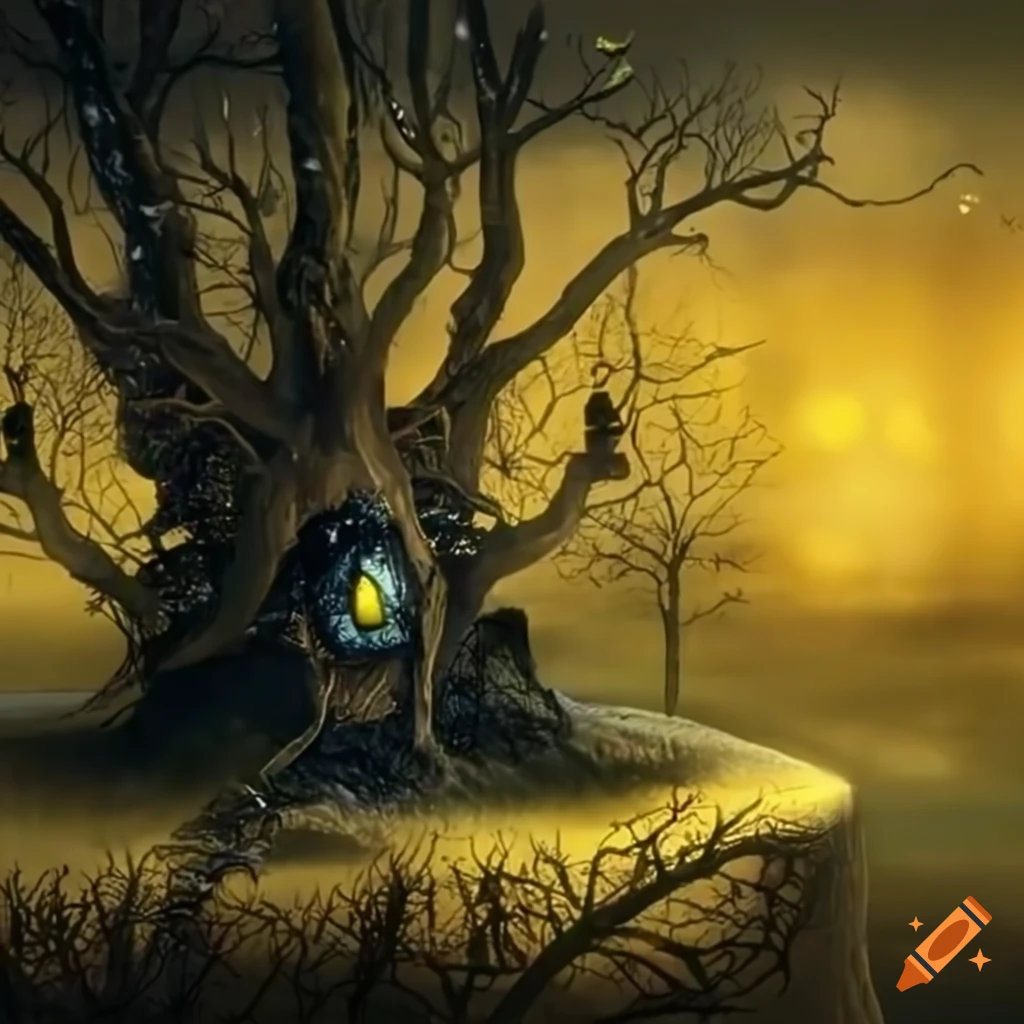 Surreal landscape with strange creatures and fantastical elements on ...