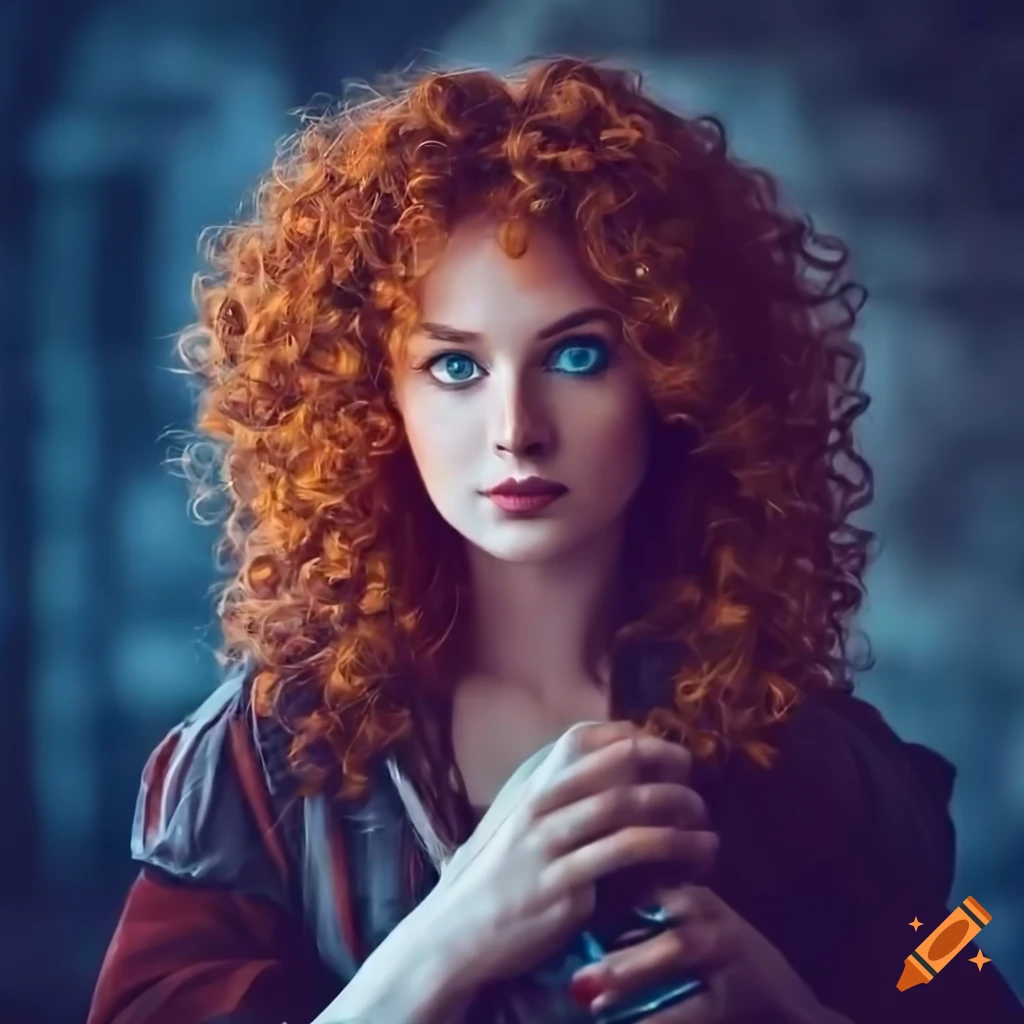 Curly Redhead Woman In Medieval Tavern Ambiance