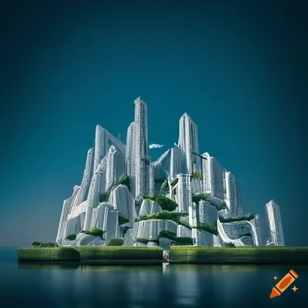 Futuristic city with organic hexagon buildings