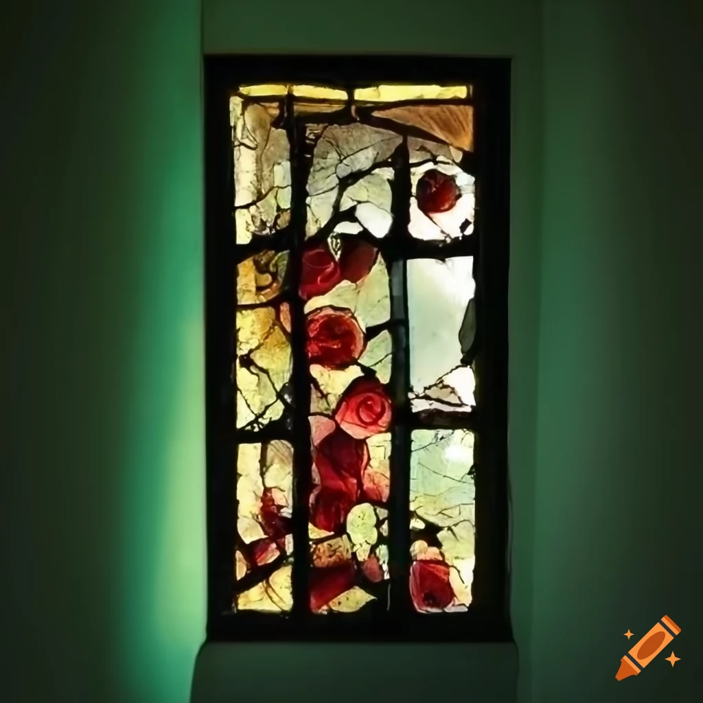 Stained glass window with roses and sun rays on Craiyon