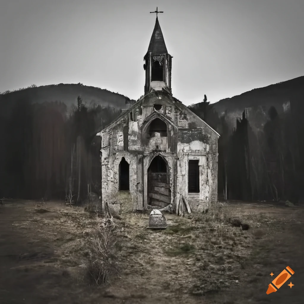 Image of a deserted chapel in a desolate landscape on Craiyon