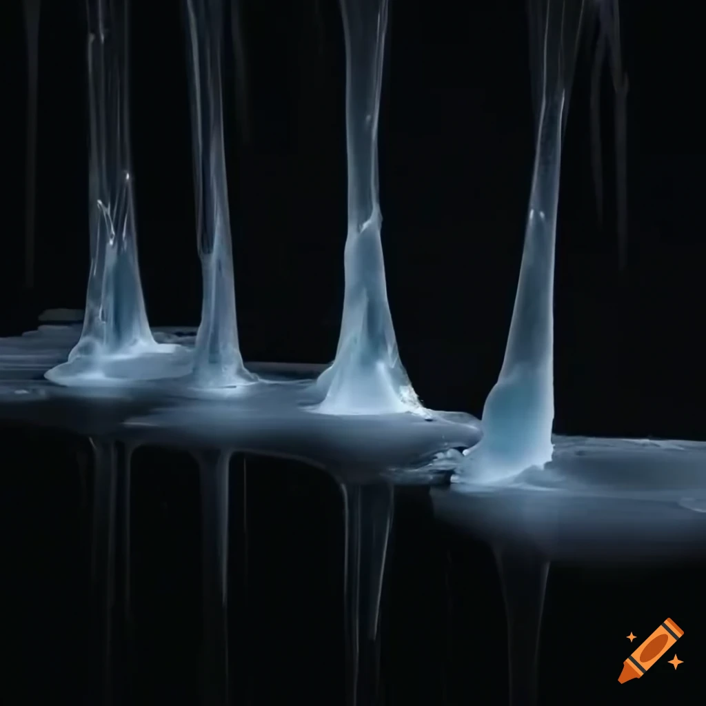 Artwork of melting ice columns in a black background on Craiyon
