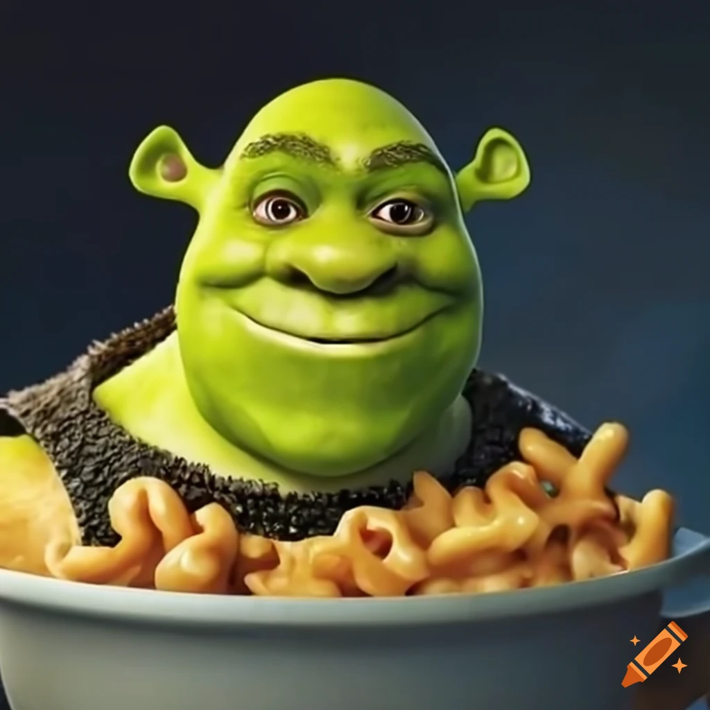 Delicious shrek-themed mac and cheese on Craiyon