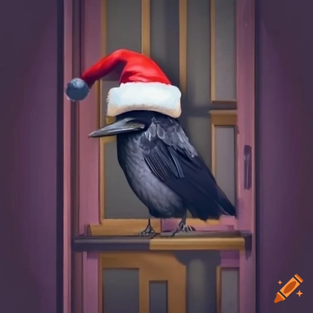 Crow wearing christmas hat on Craiyon