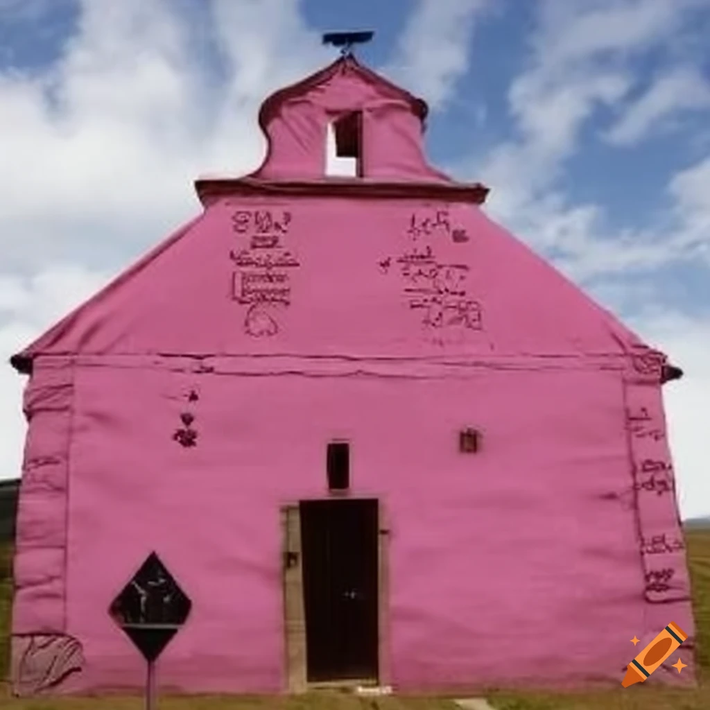 Hispanic military settlement with pink buildings on Craiyon