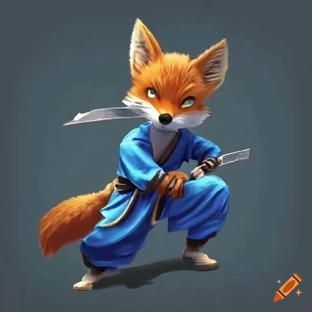 Blue-clad fox with multiple tails and weapon
