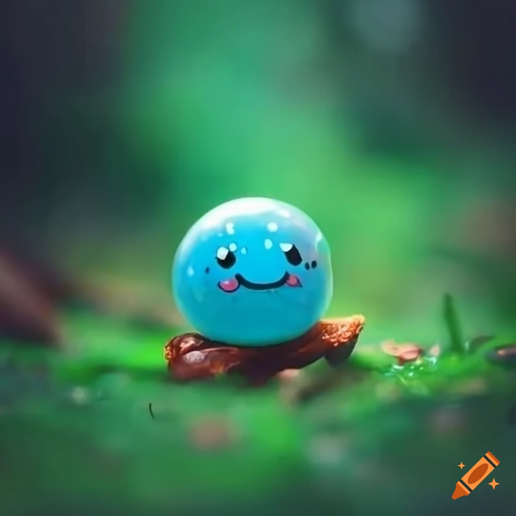 Cute slime ball jumping in forest