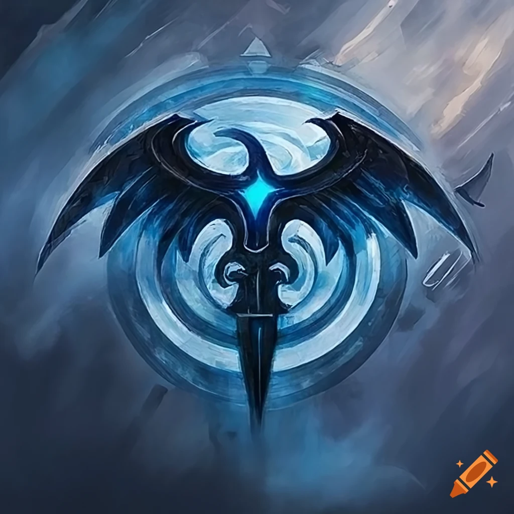 Blue fantasy art logo with magical rays