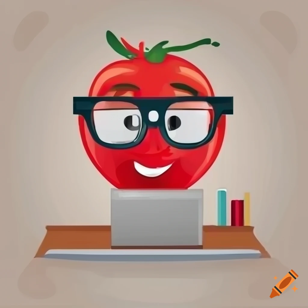 Vector illustration of a tomato working on a computer