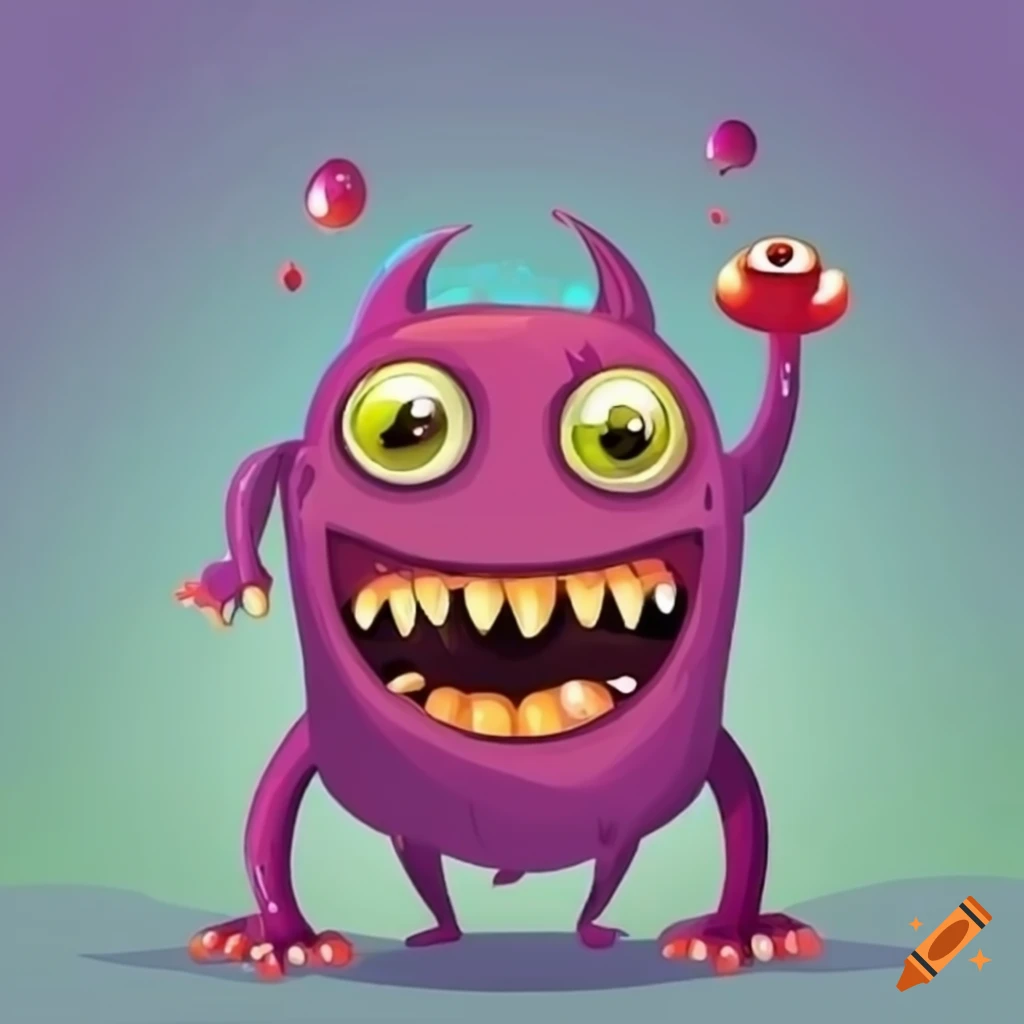 Cartoon monster with a big smile on Craiyon
