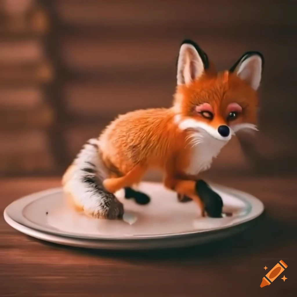 Fox eating cake in a bakery