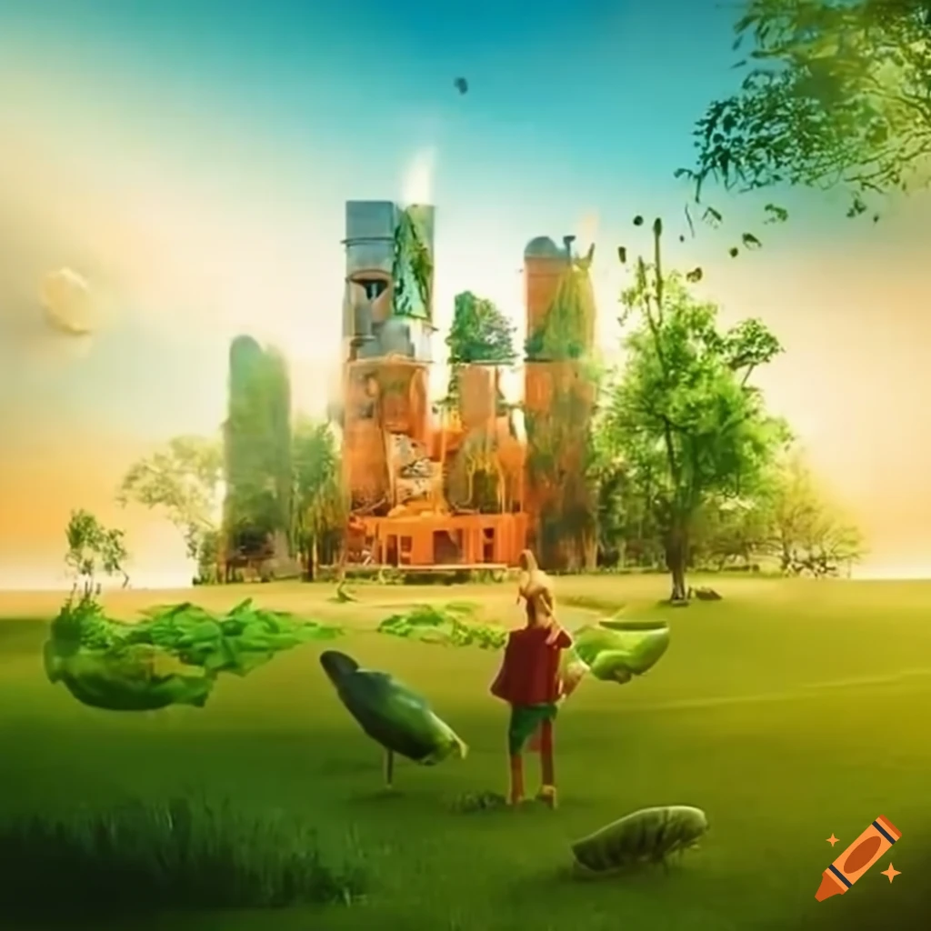 Image of a sustainable community living in harmony with nature