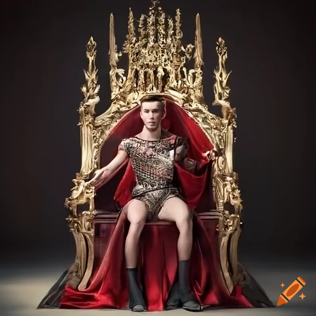 Young man sitting on a throne