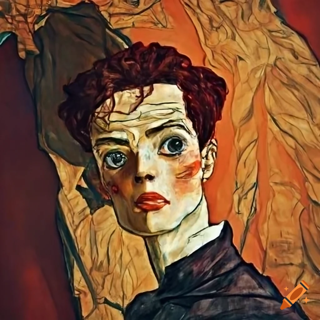 Couple painted in egon schiele style on Craiyon