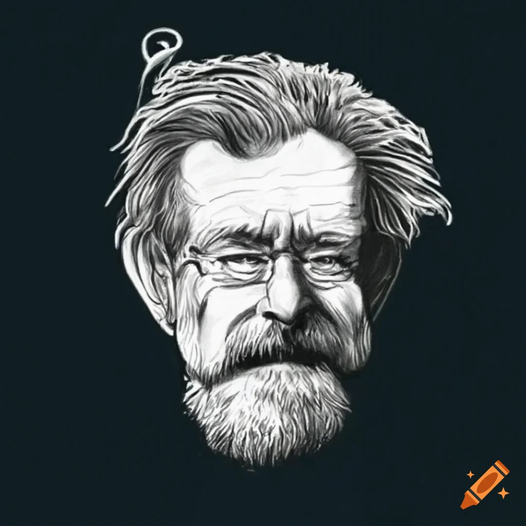 Detailed caricature of a sardonic poet