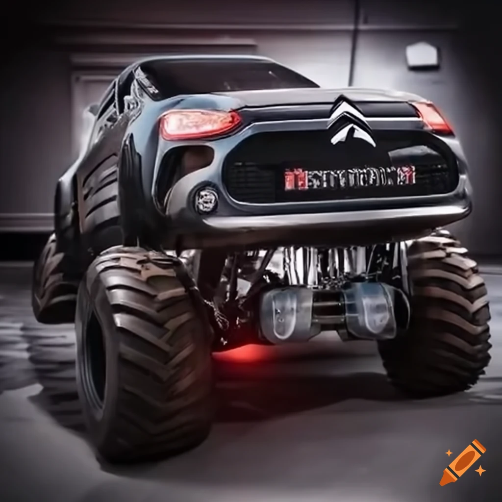 Citroen c3 transformed into a futuristic monster truck on Craiyon
