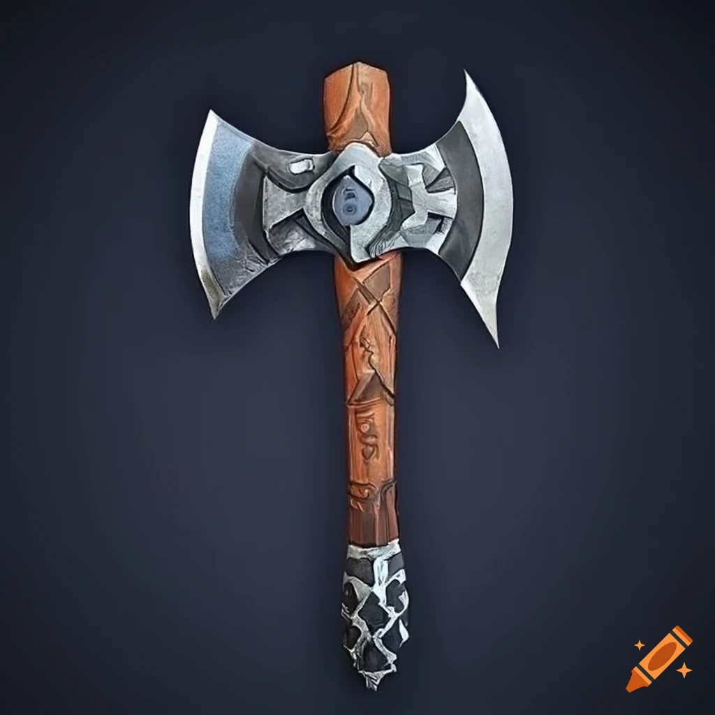 Blueprint of an ornate viking long axe on Craiyon