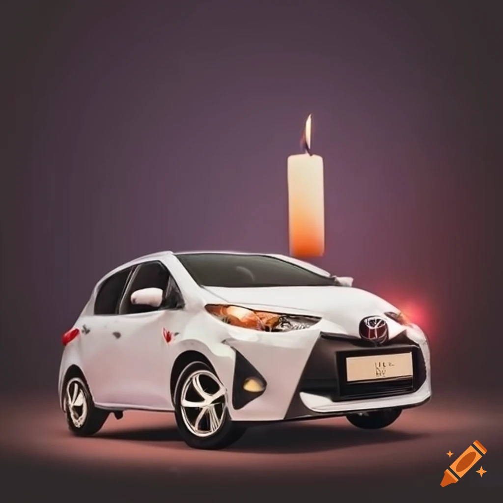 Memorial for our beloved white Toyota Yaris with flowers and candle on ...