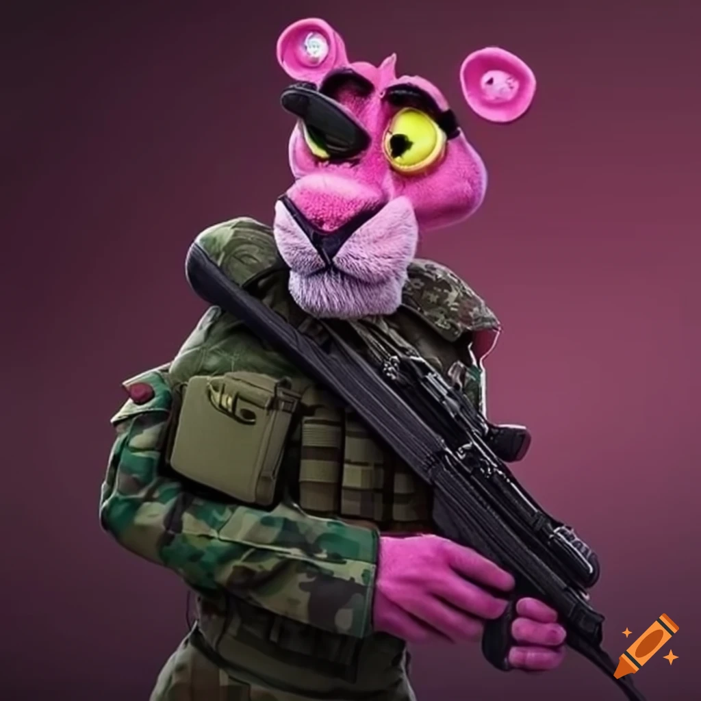 Image of the pink panther in army uniform