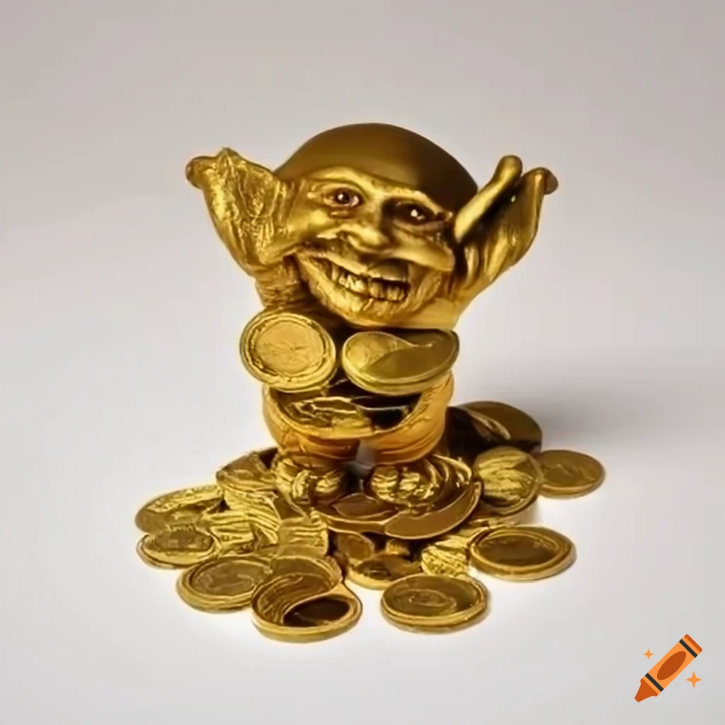 Golden troll holding coins