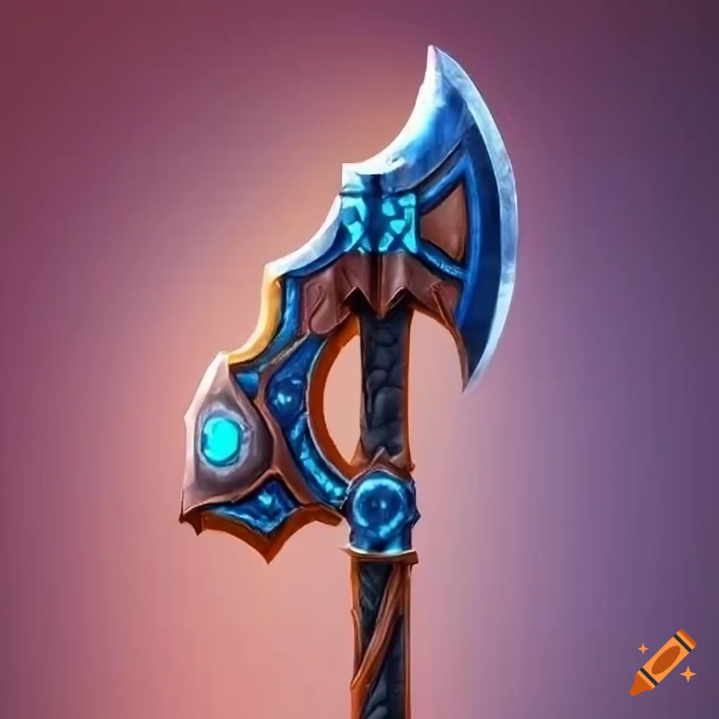 Image of a magical symmetric battle axe on Craiyon