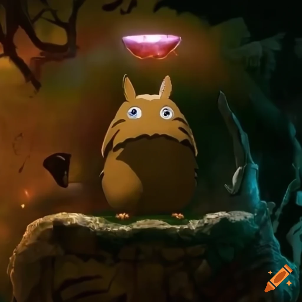 Artwork of totoro in a blade runner-inspired video game