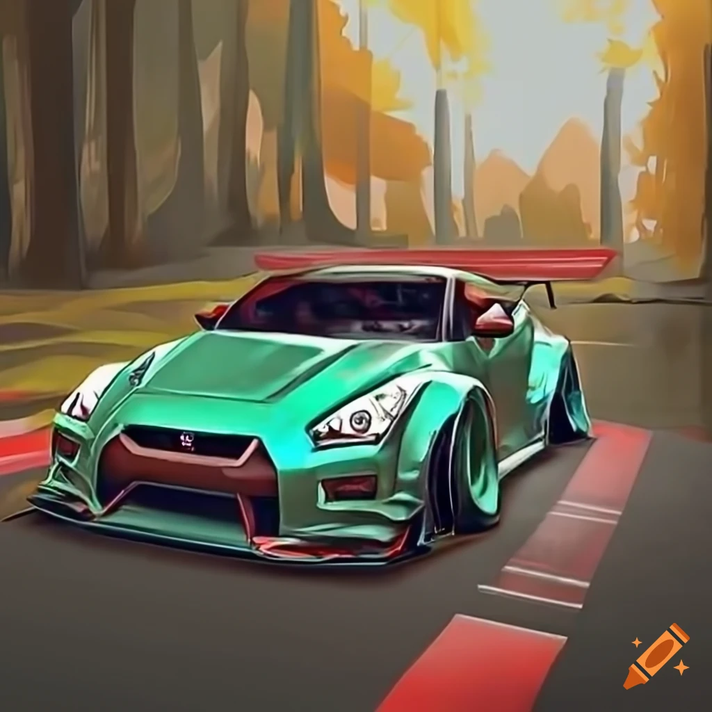 Photorealistic image of a Nissan GTR R35 on a racetrack on Craiyon