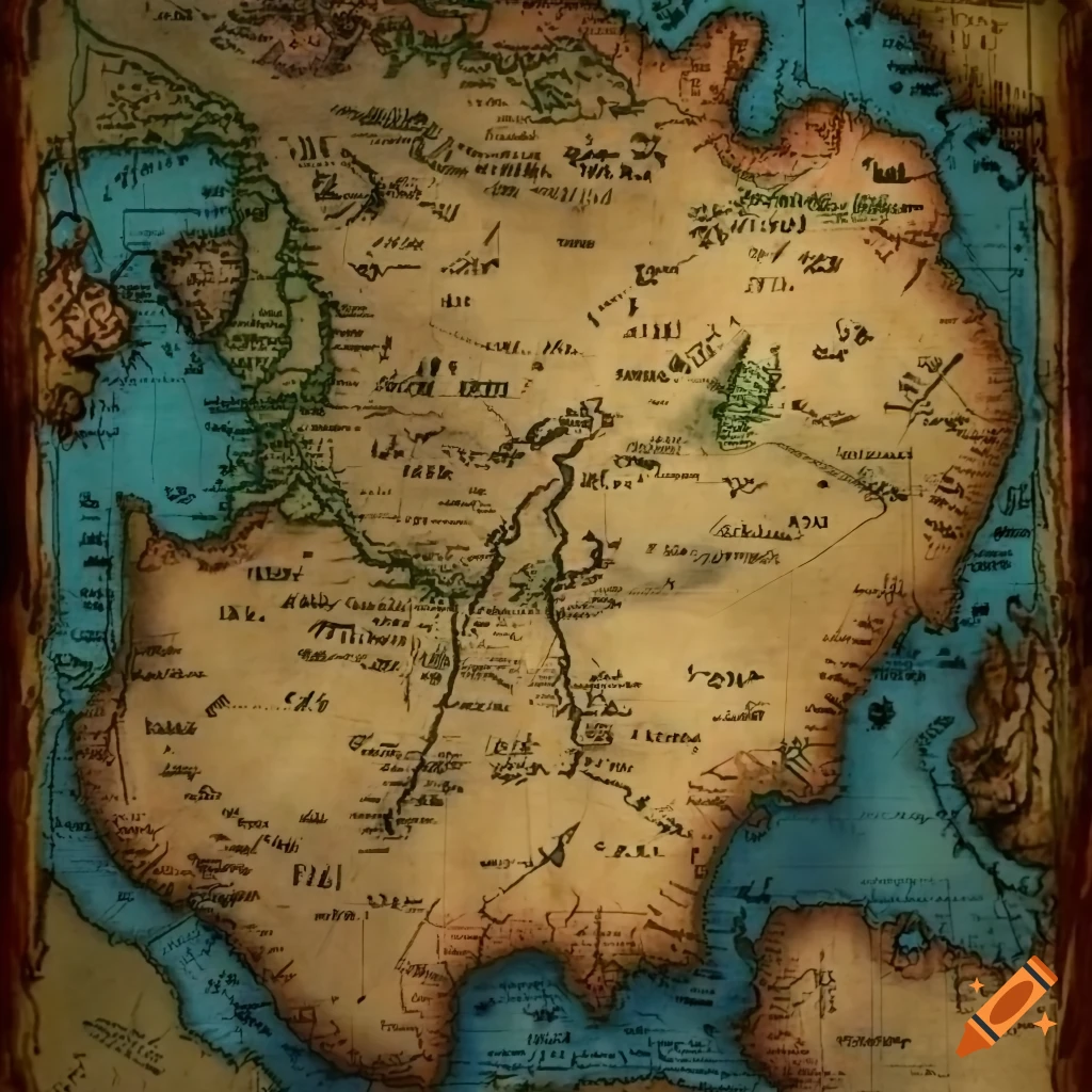 Old style map showing oceans, land, and new continents on Craiyon