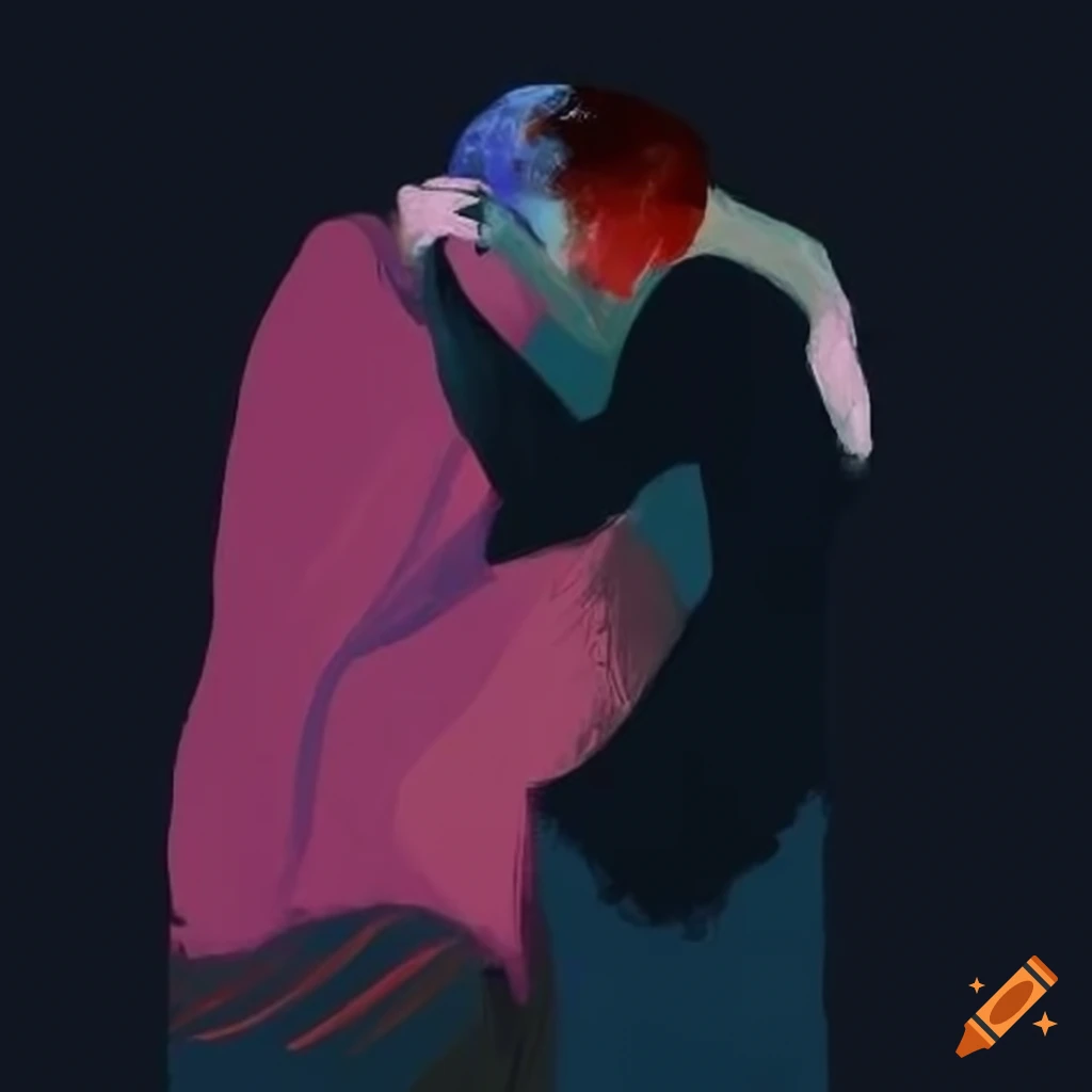 Francis bacon-inspired art style of a hug between two people on Craiyon