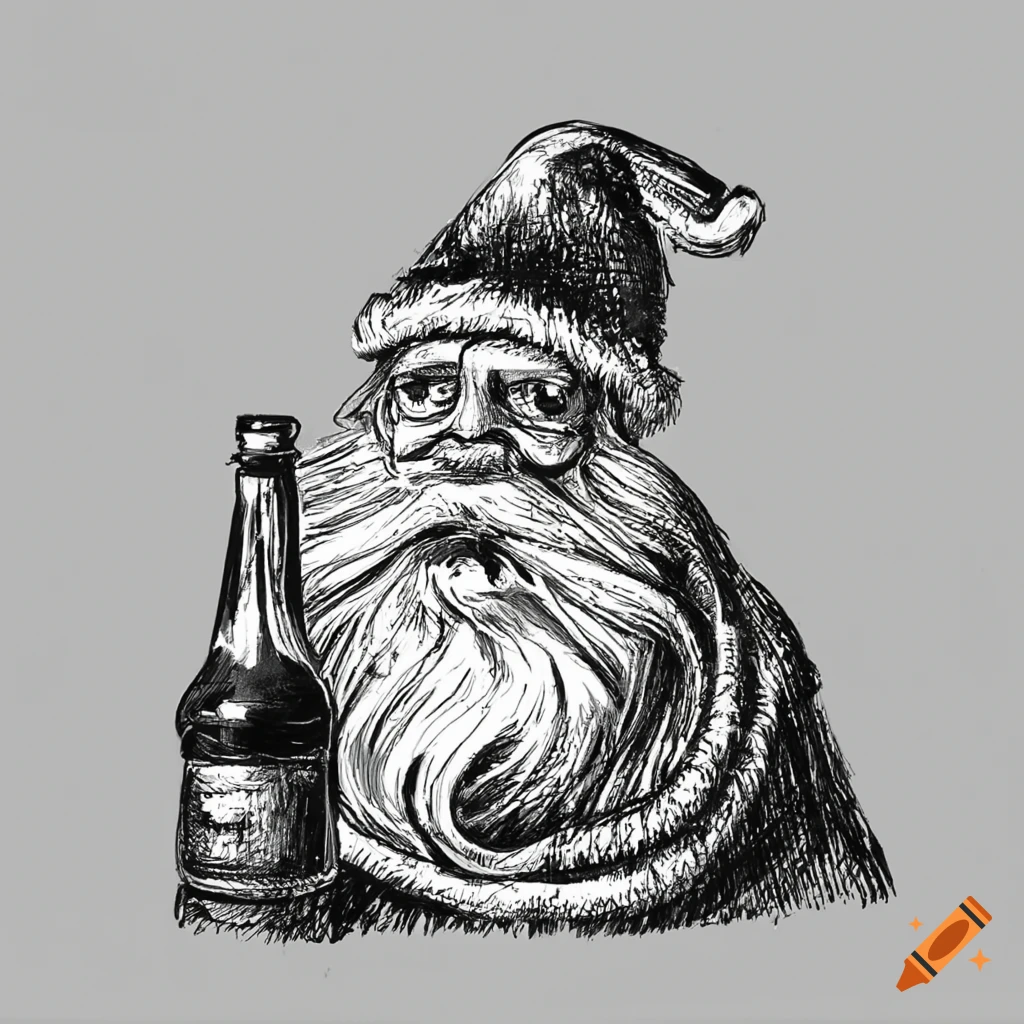 Sketch of a tipsy santa with beer bottles on Craiyon