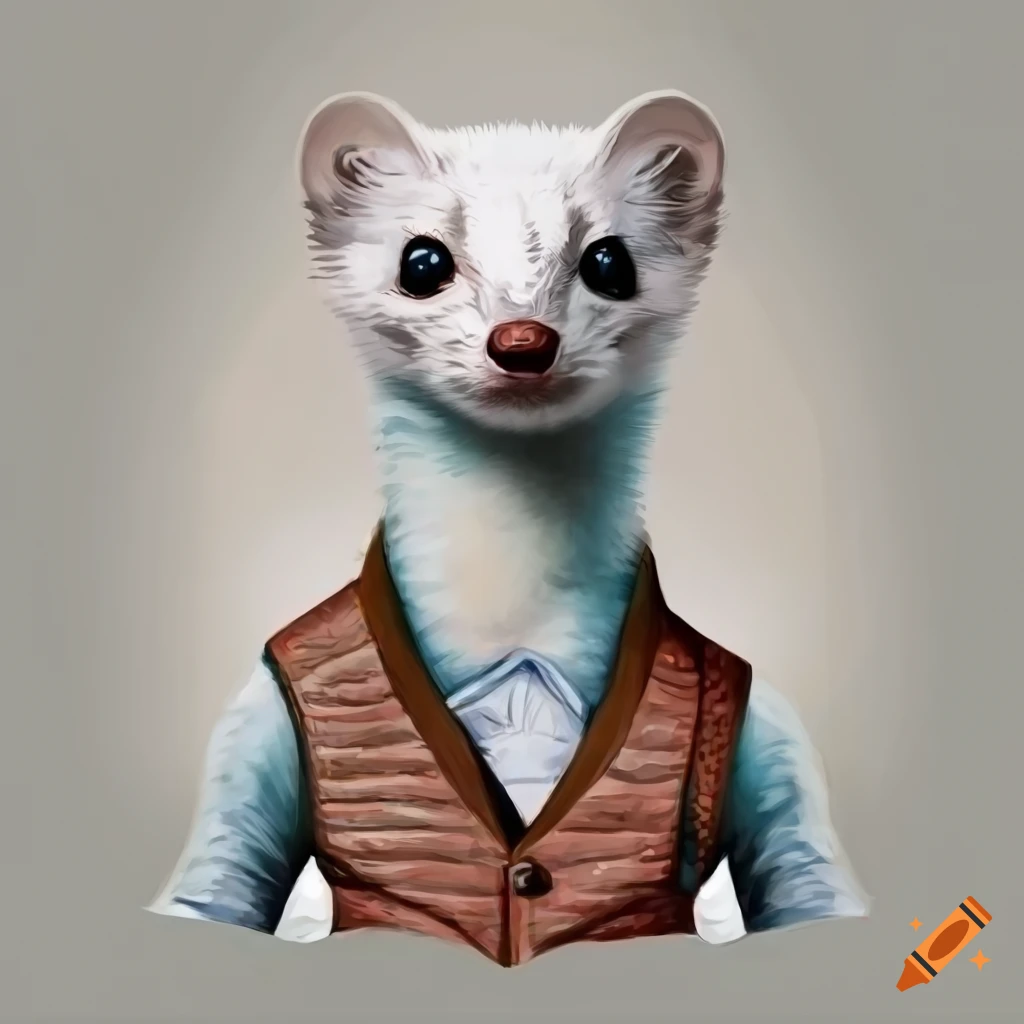 Illustration of a stylish weasel in a waistcoat on Craiyon