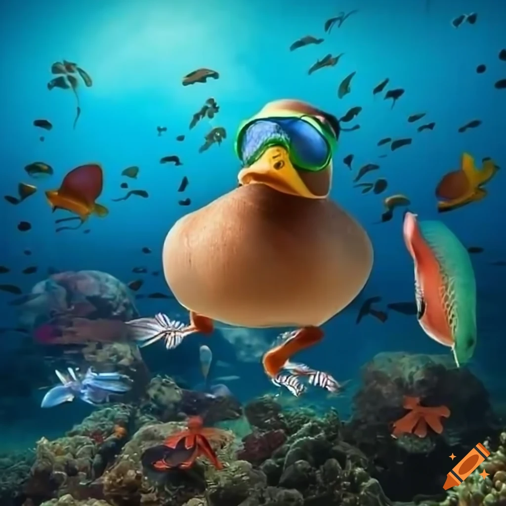 Happy boy scuba diving in animation on Craiyon