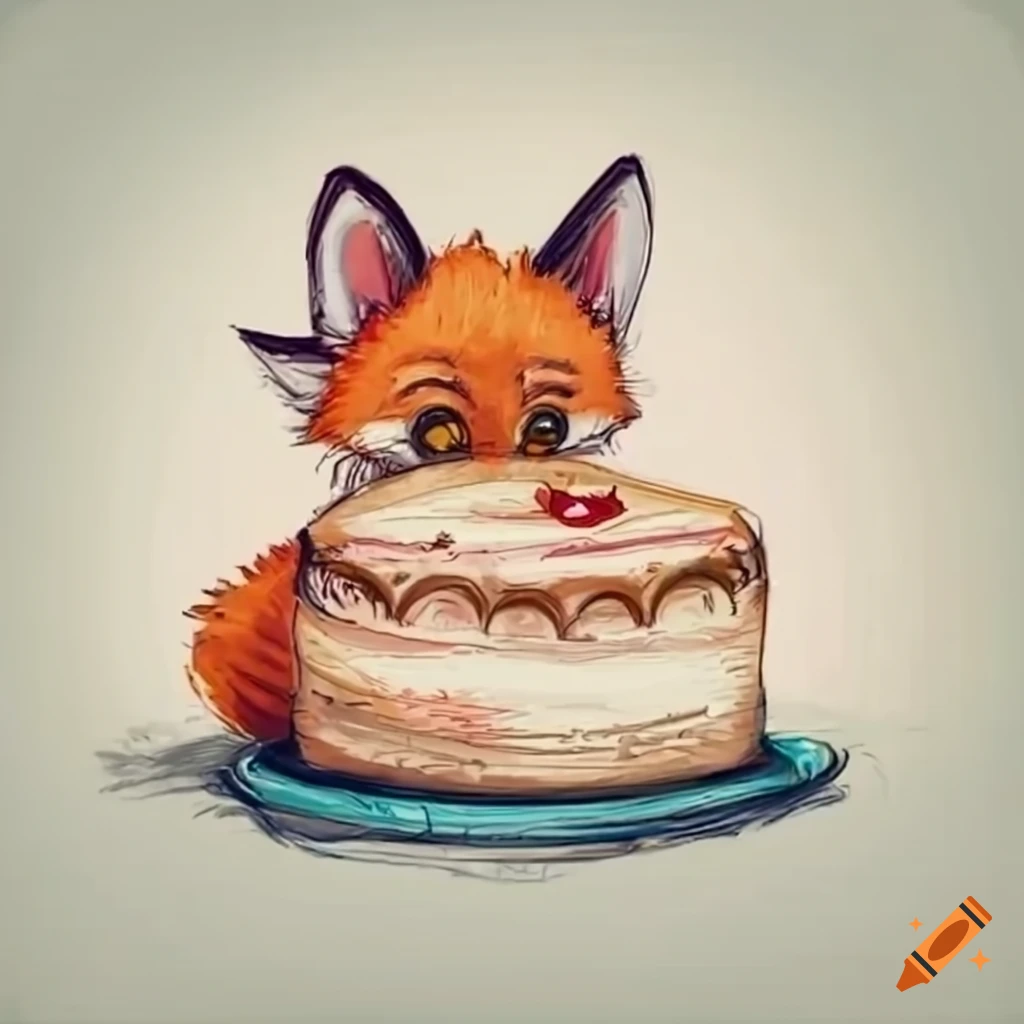 Cute fox stealing a bite from a cake in a bakery on Craiyon