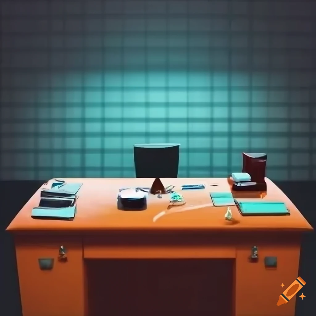 Wide-angle view of a dimly lit alien detective office on Craiyon