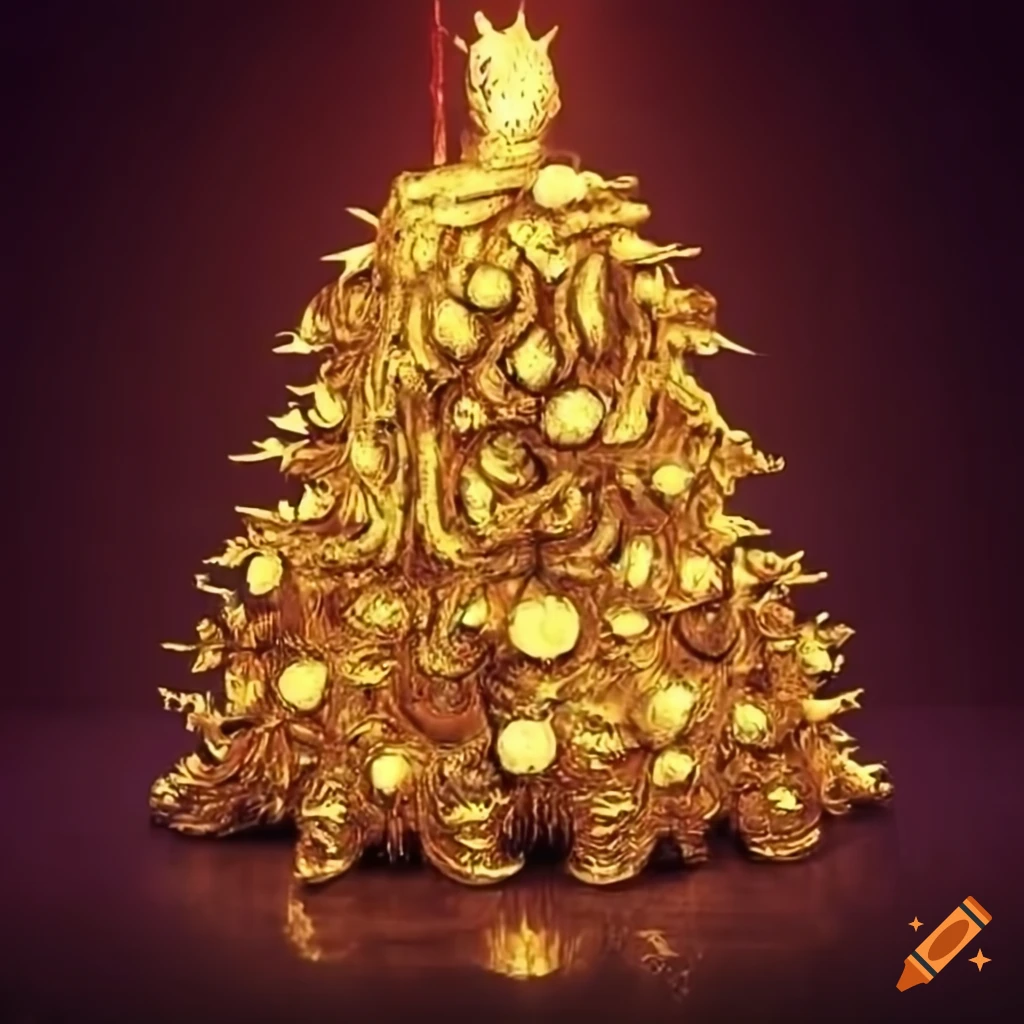 Gold lovecraft-inspired christmas tree