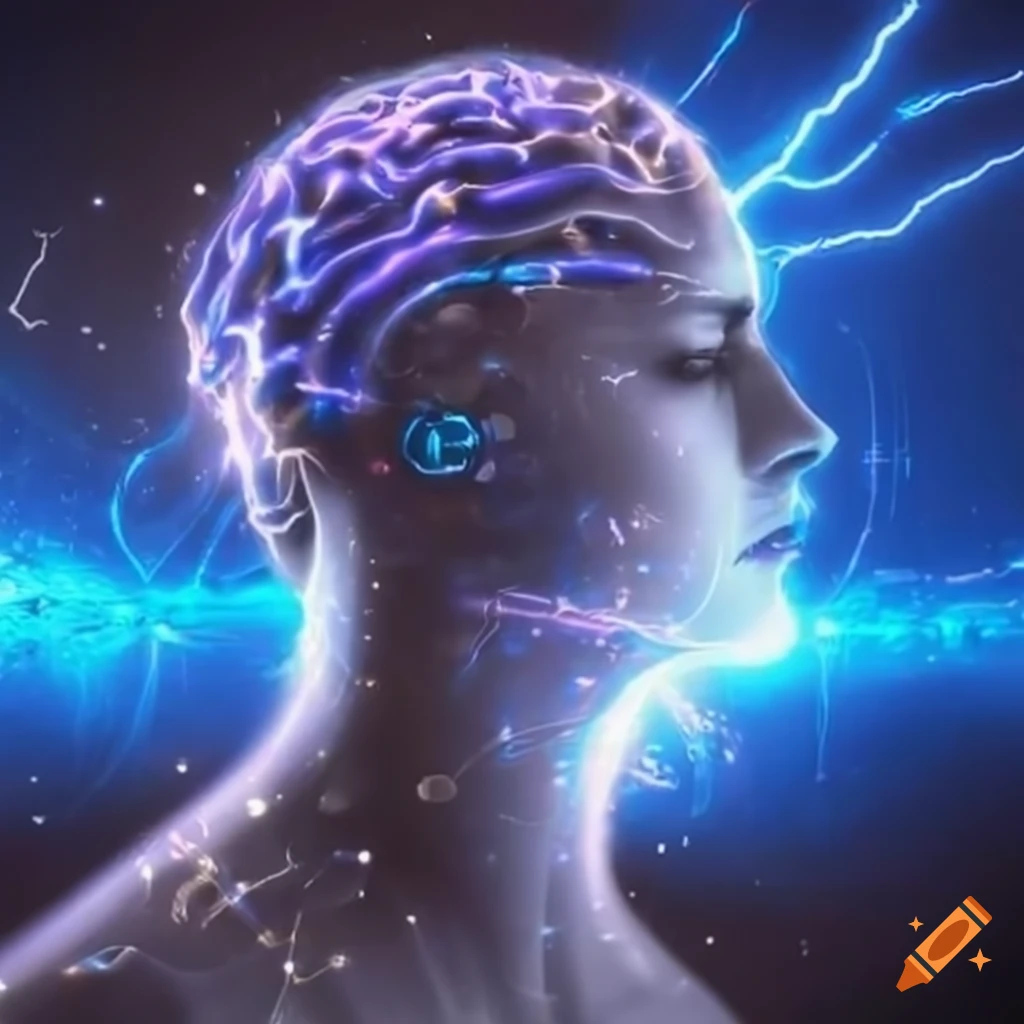 Futuristic brain with electric blue sparks on Craiyon