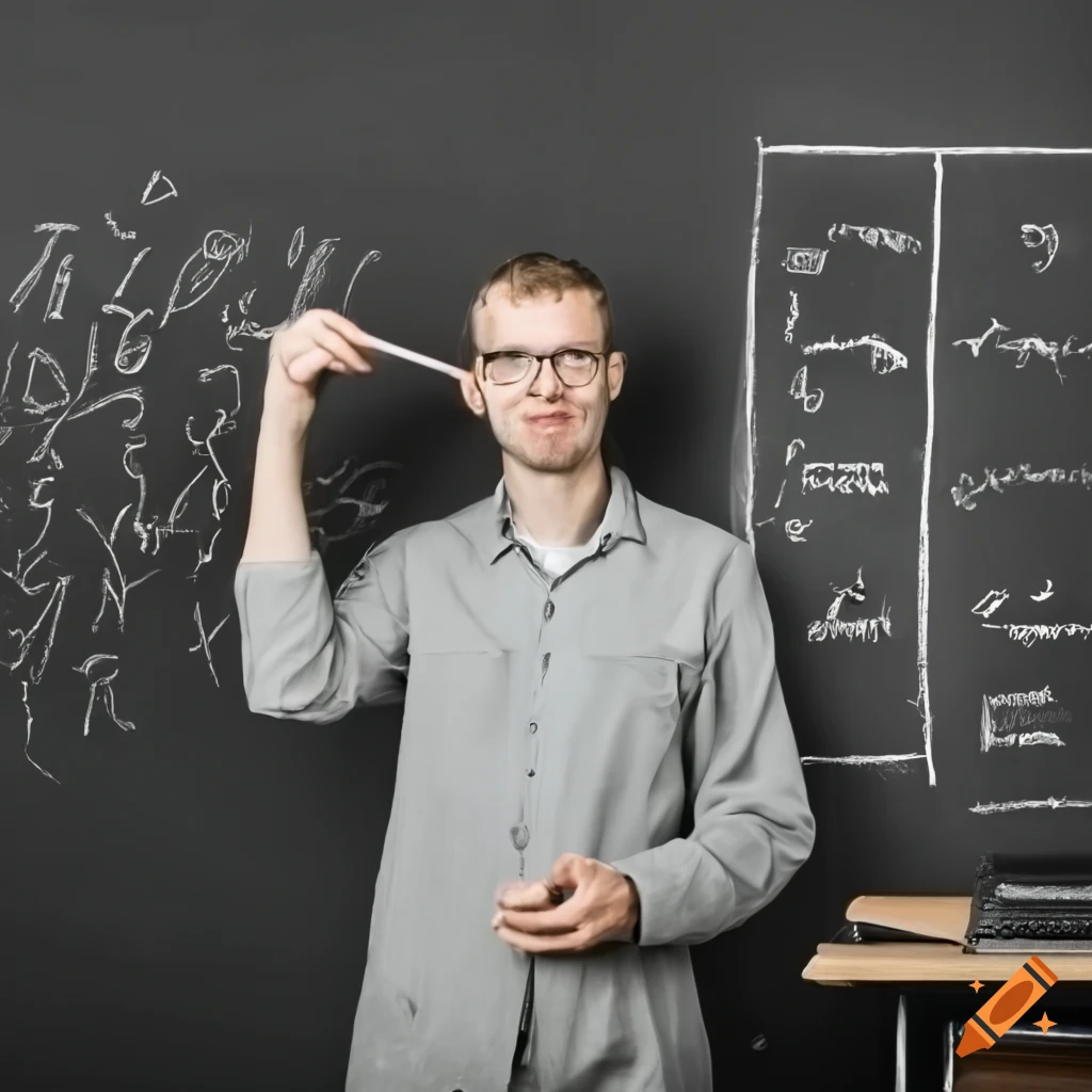 Mathematician giving a presentation at a blackboard