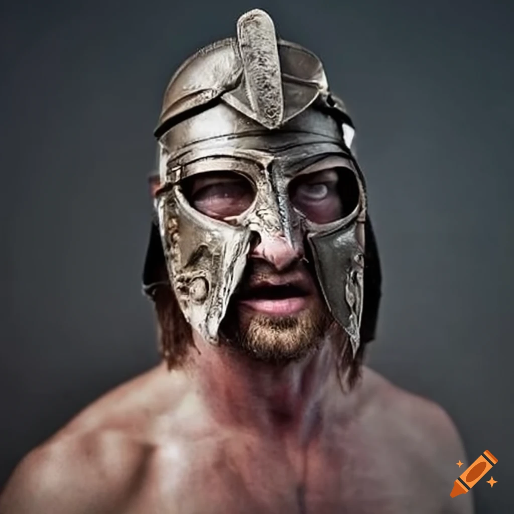 Humorous image of gerard butler wearing a gladiator mask