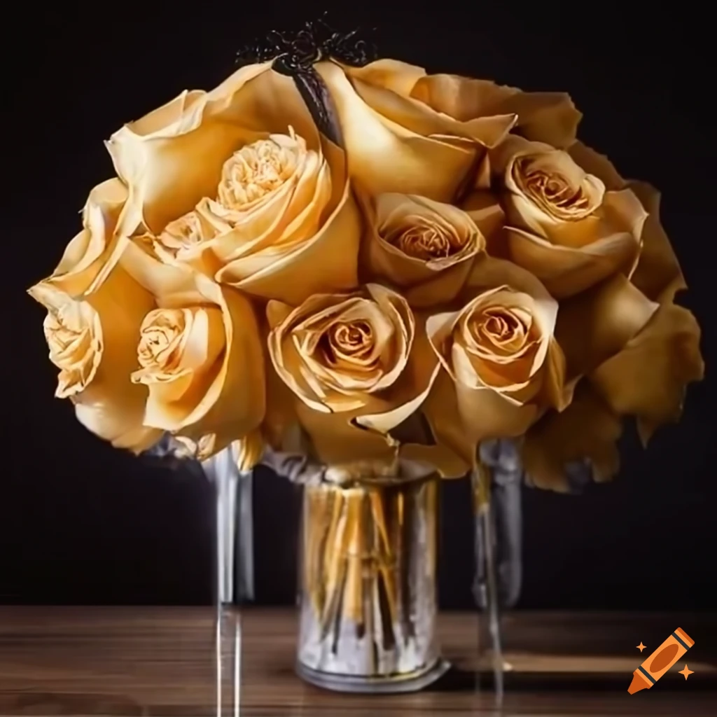 Luxurious bouquet of golden roses on Craiyon