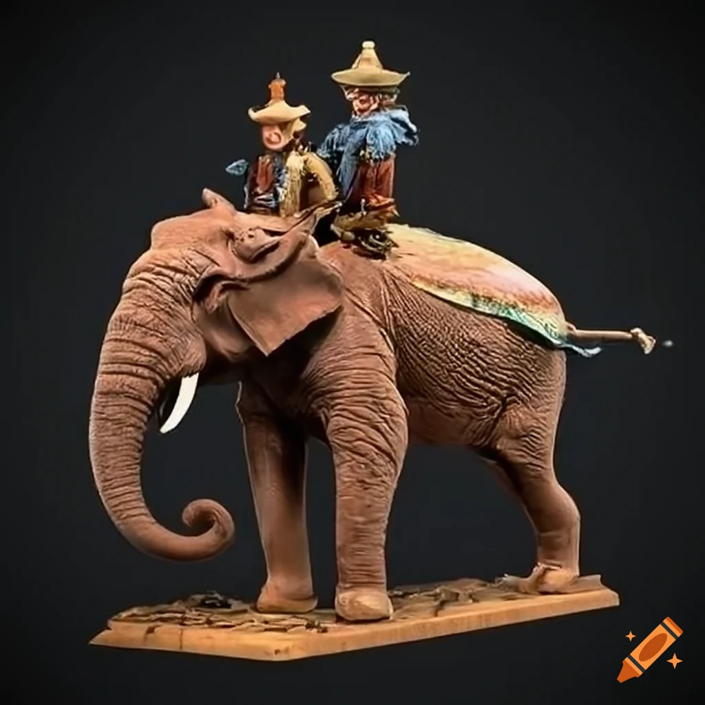 Fantasy artwork of a cat riding a war elephant on Craiyon